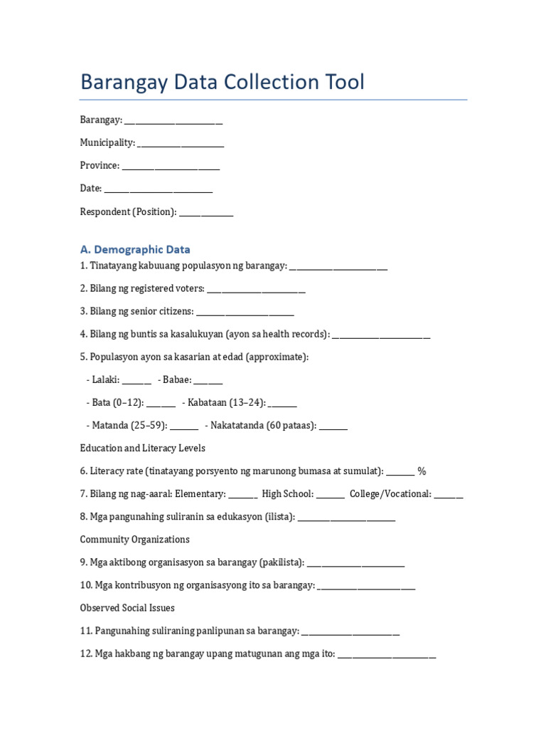 Barangay Data Collection Tool | PDF