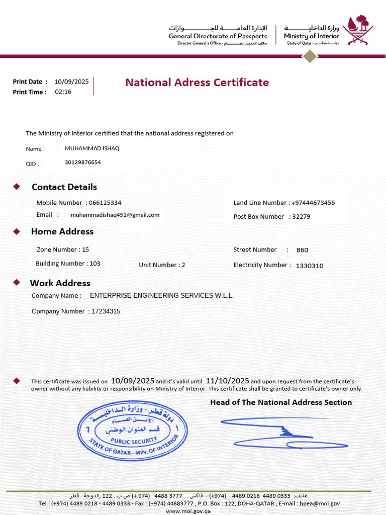 National Address Muhai Shaq | PDF