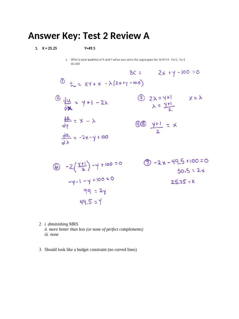 Test 2 Review Answer Key Summary | PDF