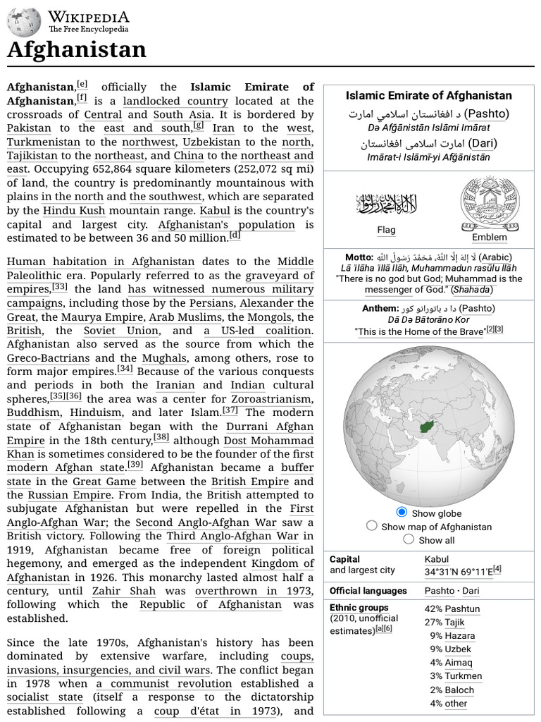 Afghanistan - Wikipedia | PDF | Afghanistan | People's Democratic Party ...