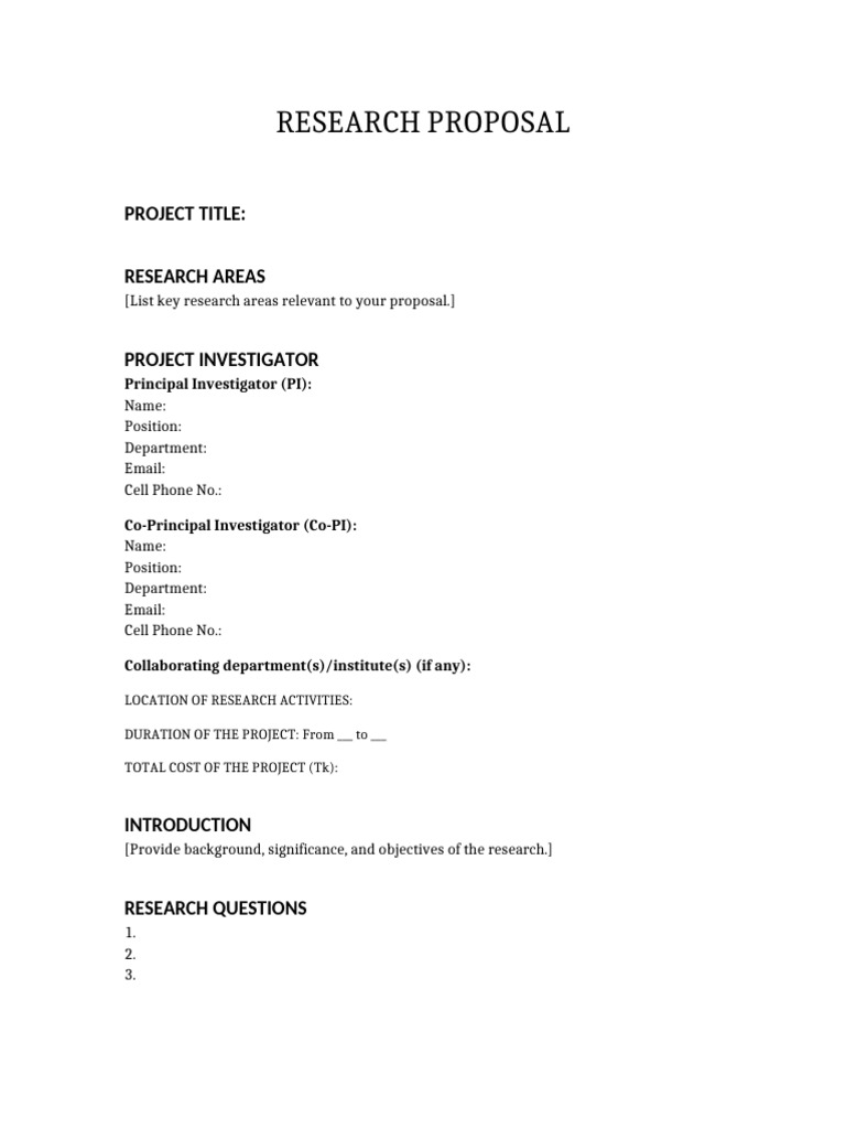 Research Proposal: Project Title: Research Areas | PDF