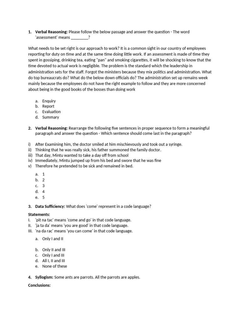 Verbal and Logical Reasoning Questions | PDF