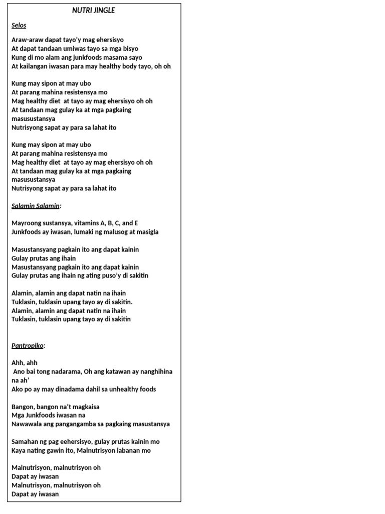 Nutrition Jingle | PDF