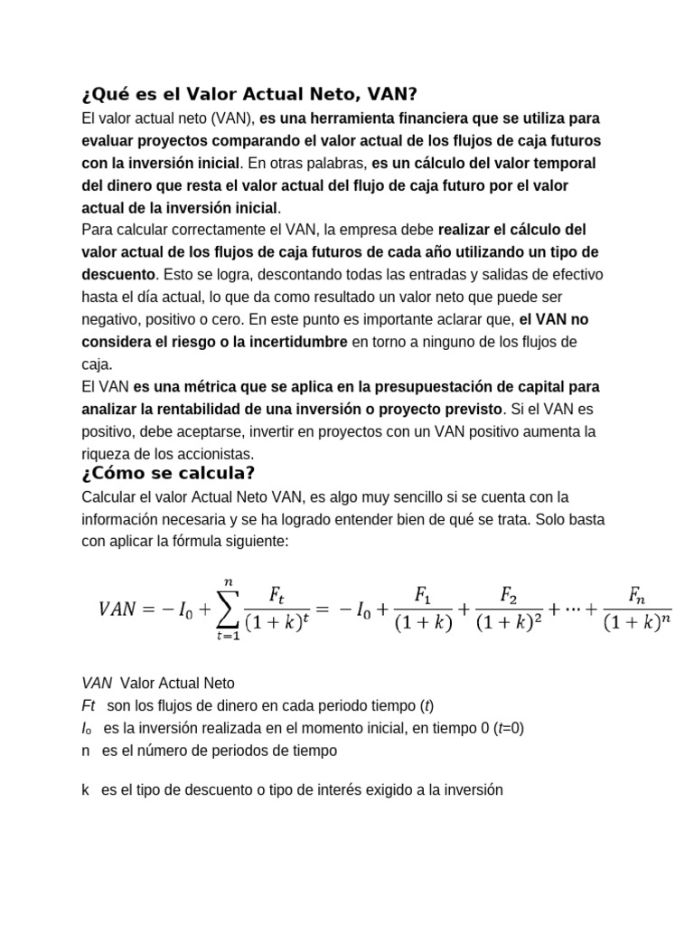 Qué es el Valor Actual Neto (VAN) | PDF