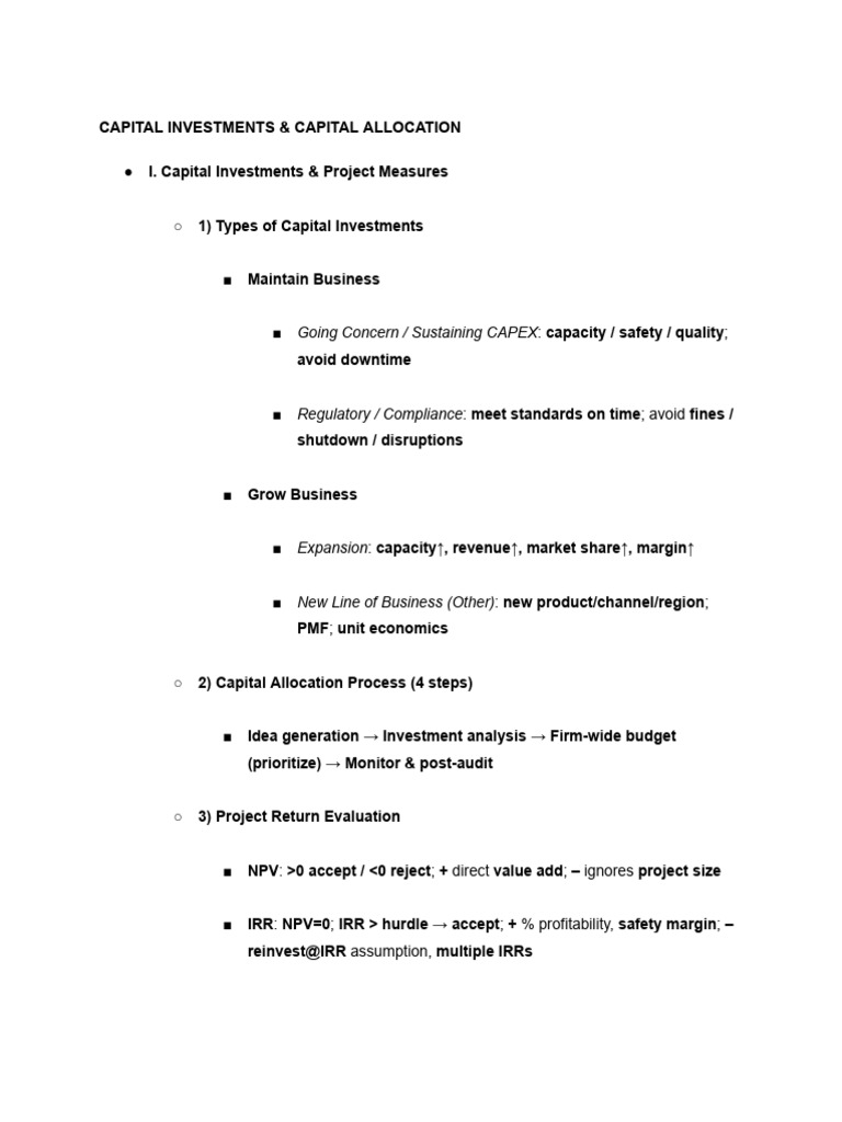 Capital Investments and Allocation Strategies | PDF