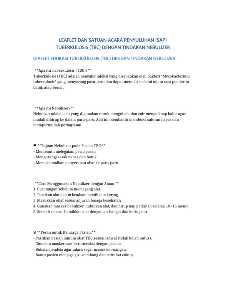 Leaflet Dan SAP TBC Dengan Nebulizer | PDF