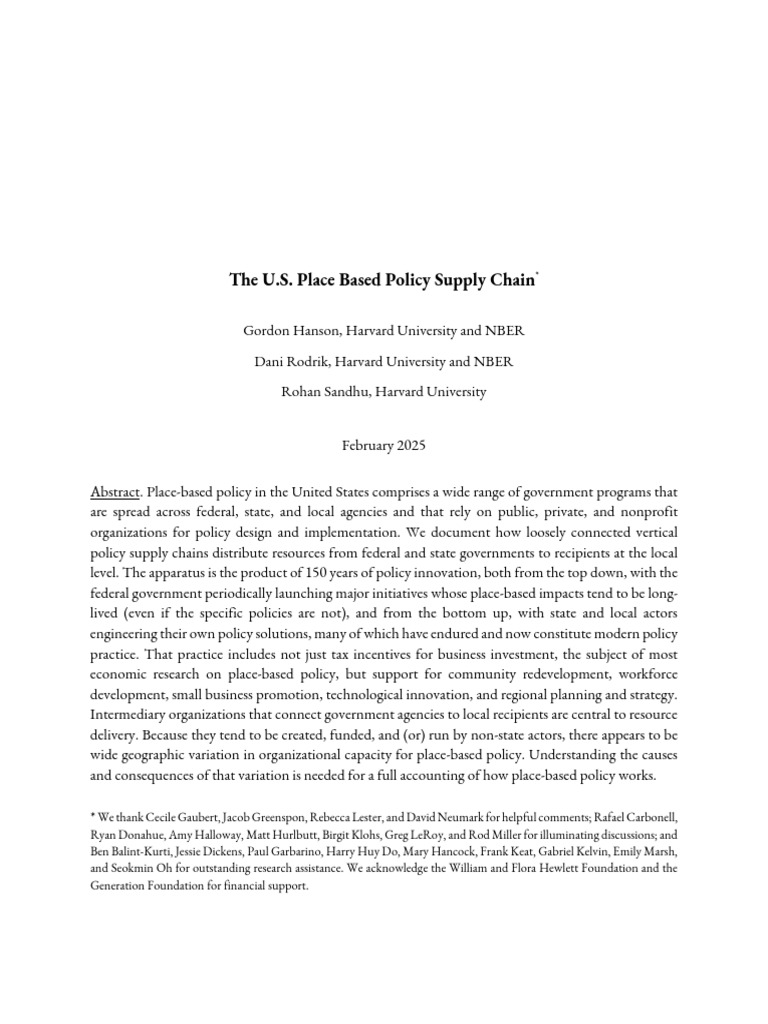 The U.S. Place Based Policy Supply Chain (NBER c15058) | PDF | Policy ...