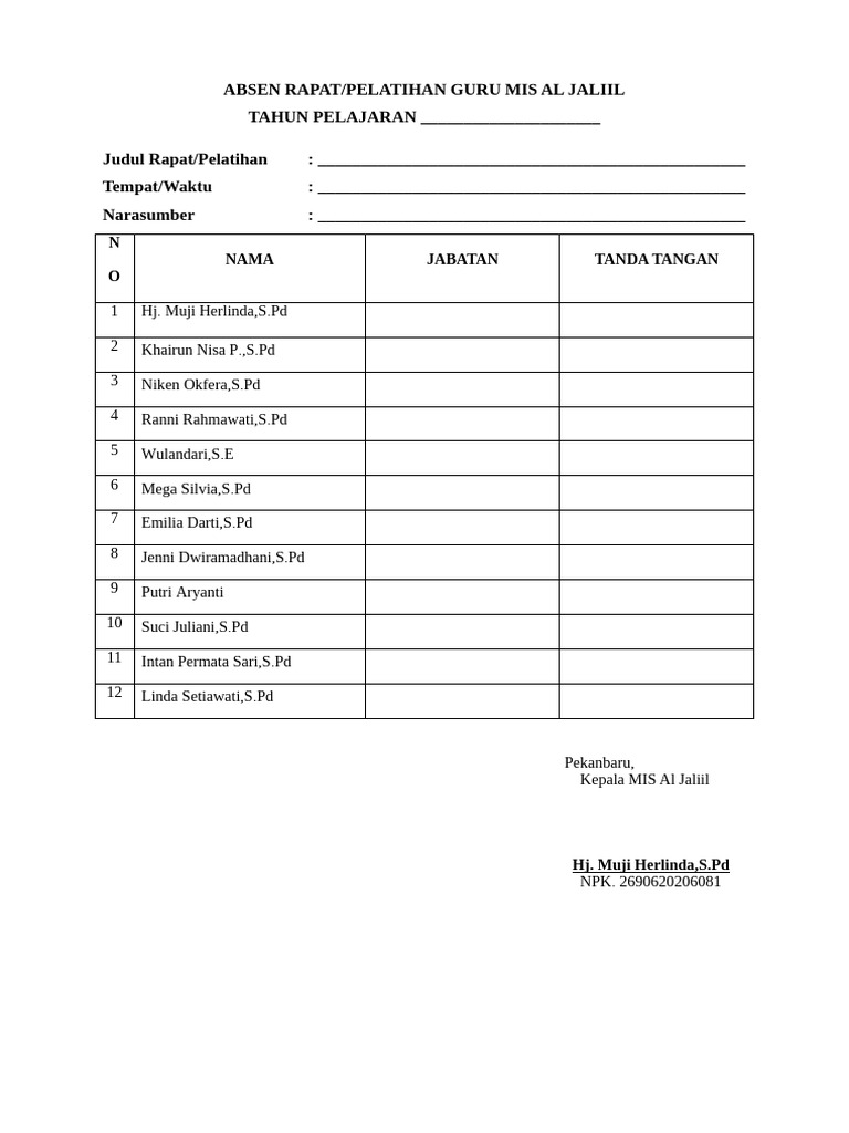 Absen Rapatpelatihan | PDF
