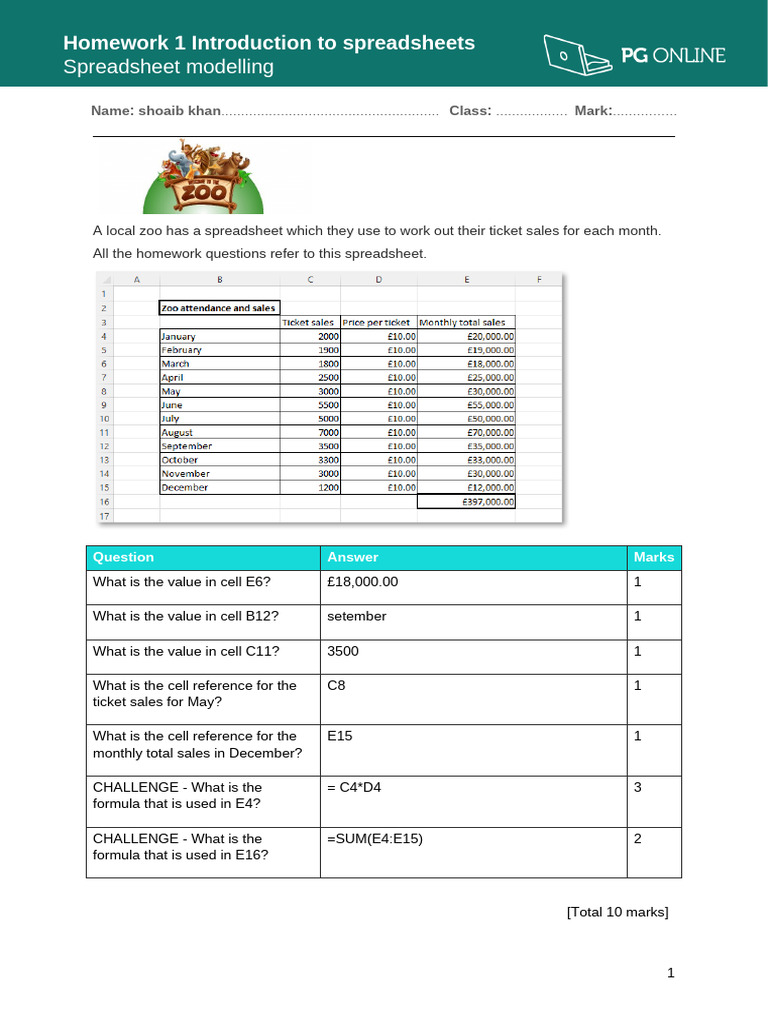 Homework 1 Intro To Spreadsheets | PDF