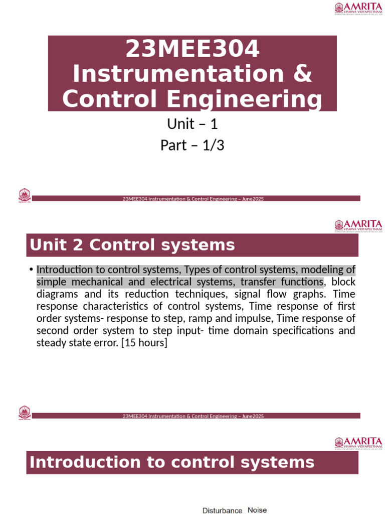 23MEE304 Instrumentation Control Part 1 | PDF | Control Theory ...