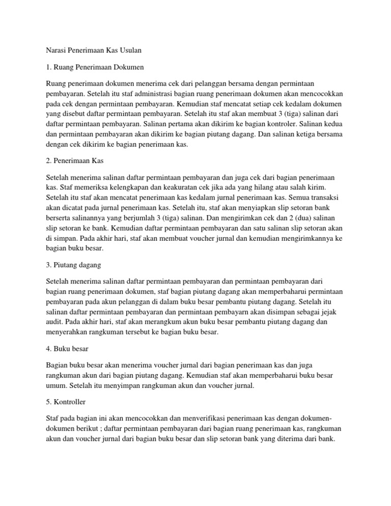 Narasi Flowchart Usulan - Penerimaan Kas | PDF