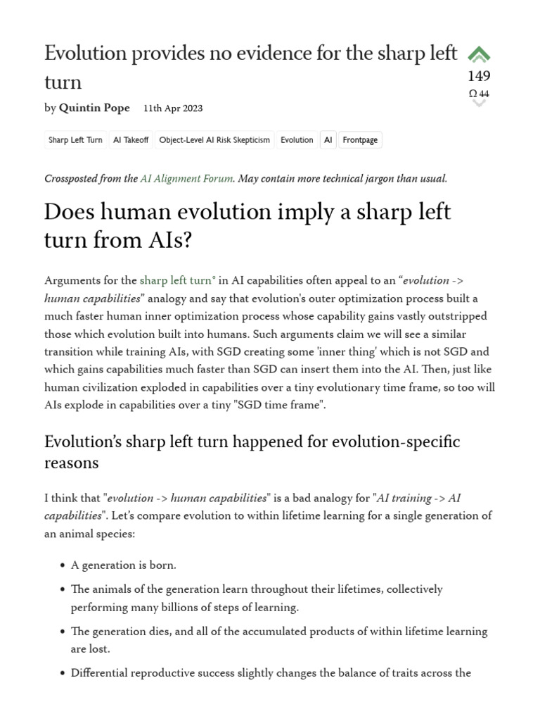 Evolution Provides No Evidence For The Sharp Left Turn LessWrong ...