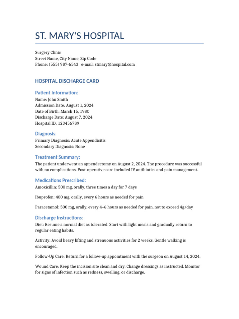 Hospital Discharge Summary John Smith | PDF