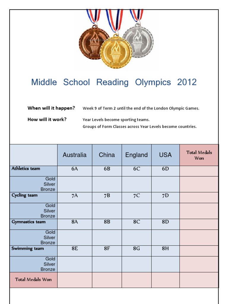 Middle School Reading Olympics 2012 | PDF | Sports & Recreation | Home ...
