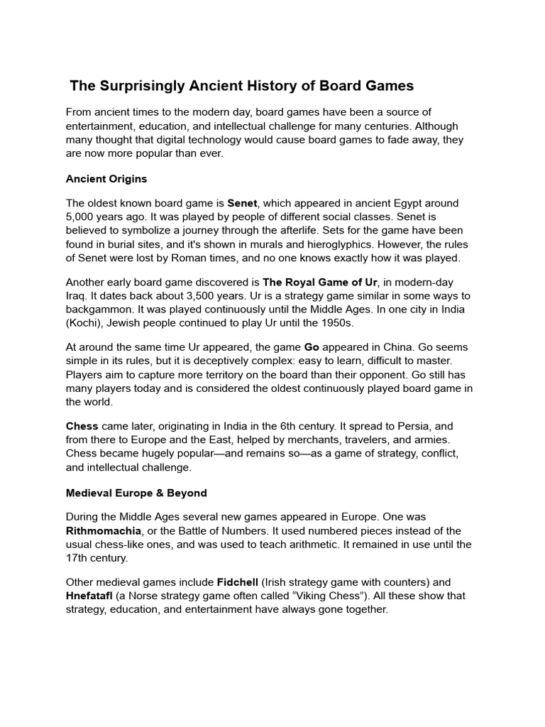 The Surprisingly Ancient History of Board Games | PDF | Board Games ...