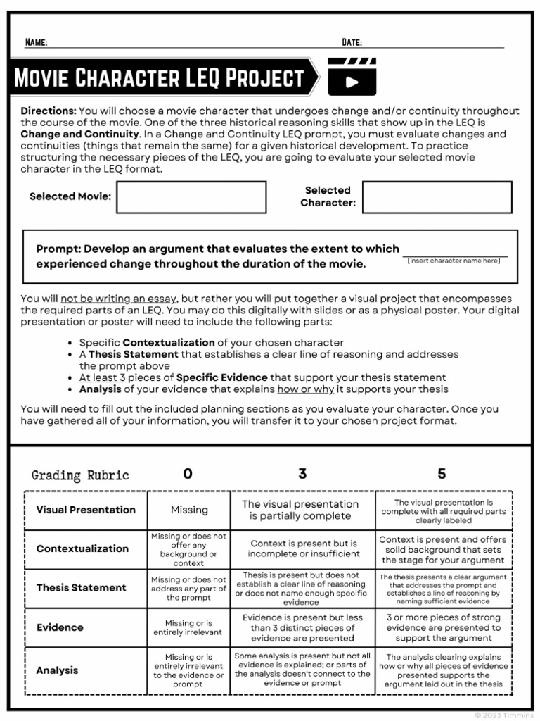 Movie Character LEQ Project | PDF