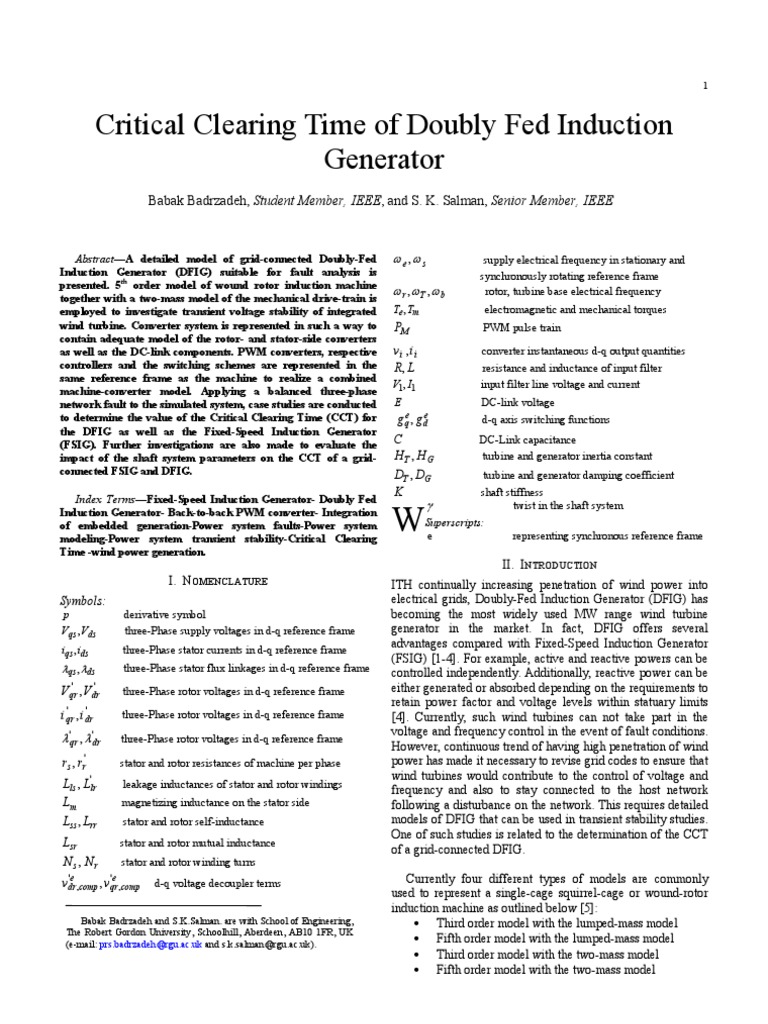 Critical Clearing Time - DFIG | PDF | Wind Power | Electrical Components
