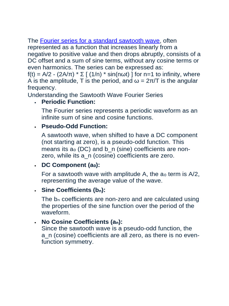 Sawtooth Wave Fourier Series Explained | PDF