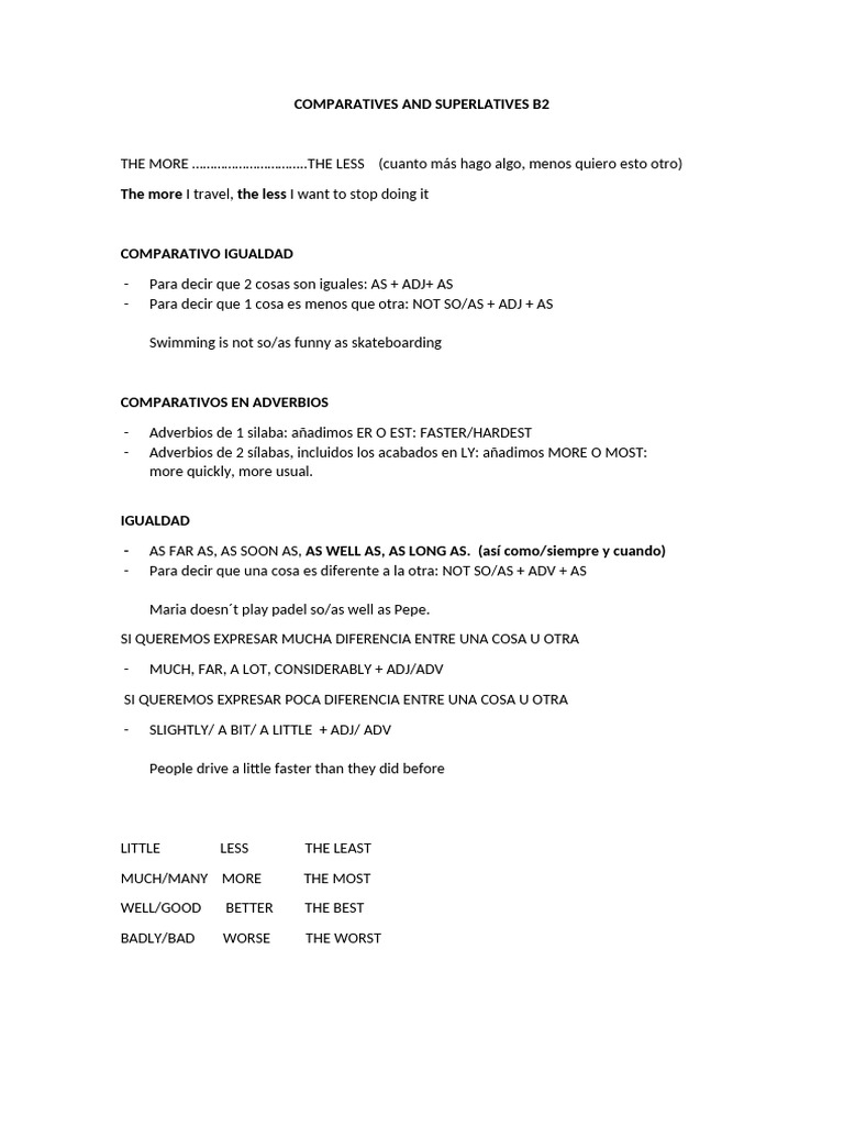Comparatives and Superlatives b2 | PDF