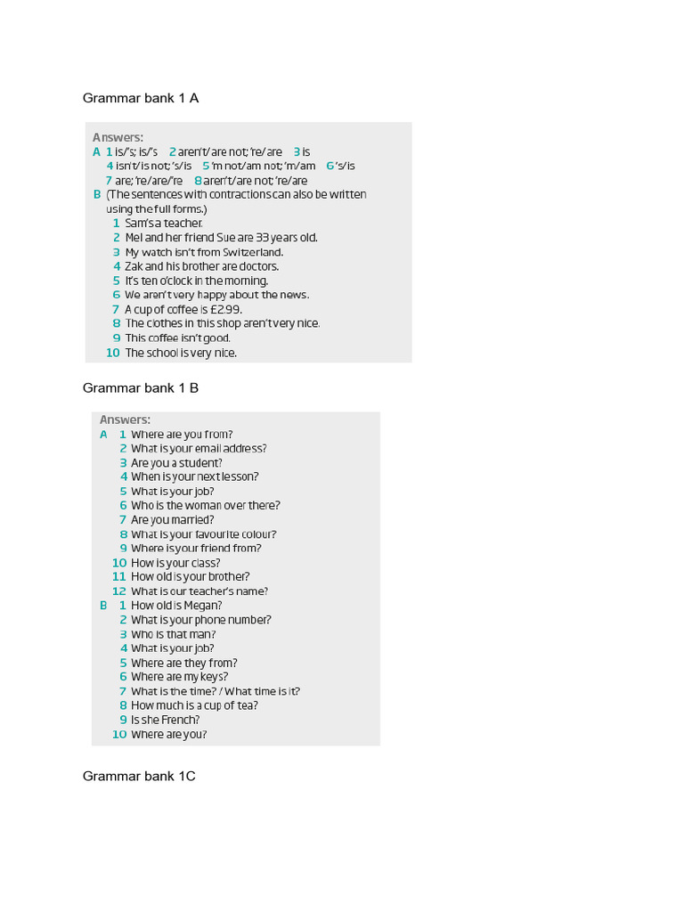 Answer Key - Units 1 and 2 | PDF