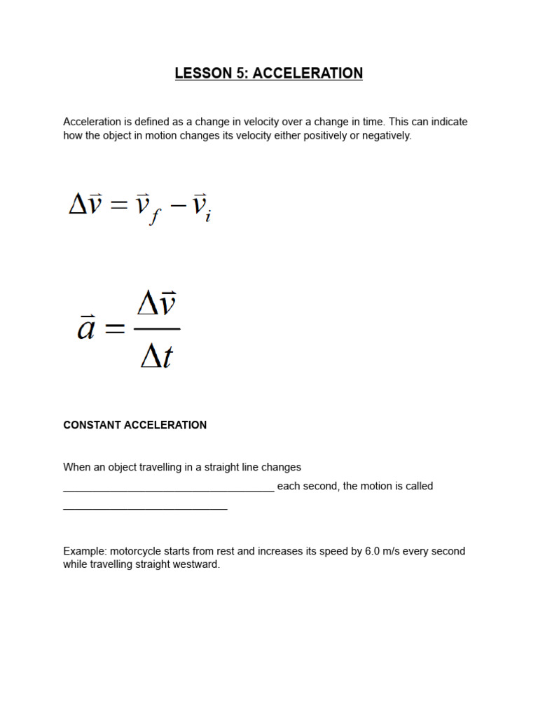 Lesson 5 - Acceleration | PDF
