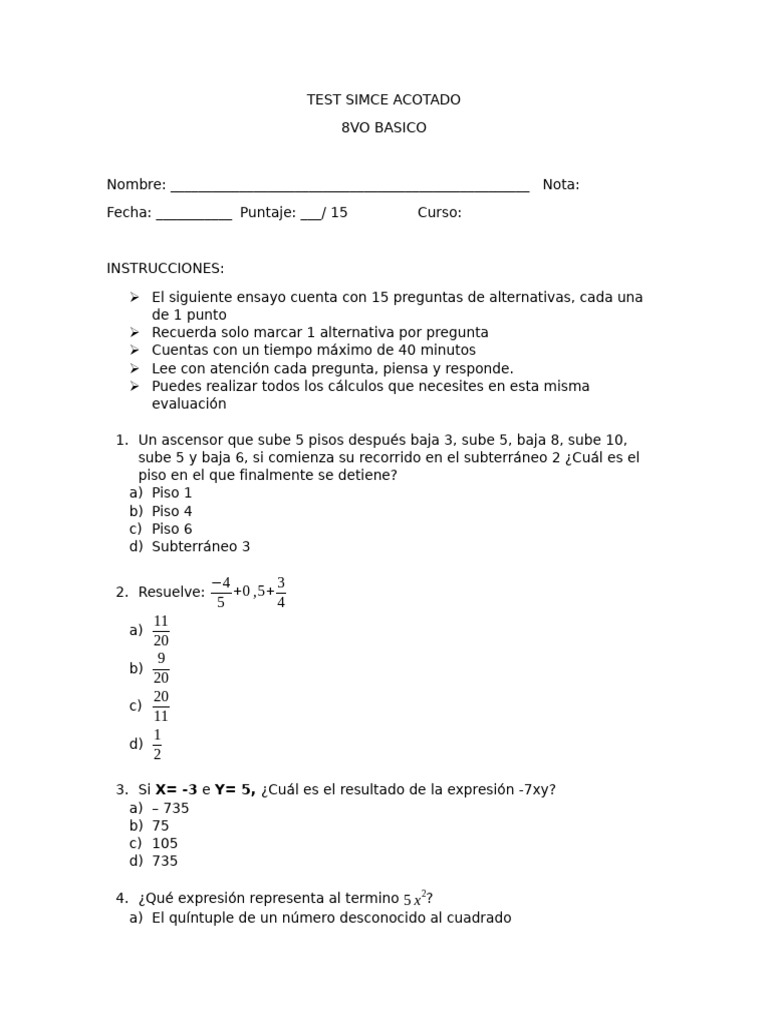 Test Simce Acotado III | PDF | Geometría Elemental | Geometría euclidiana