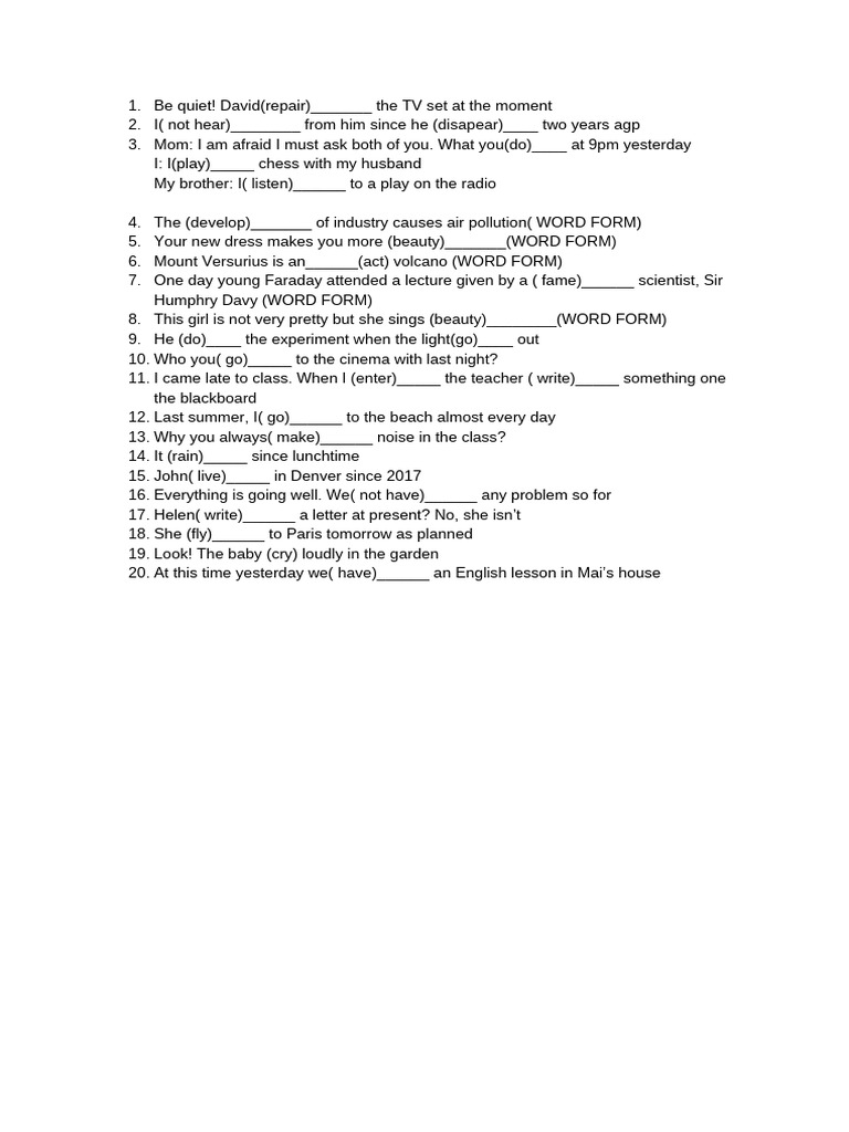 English Grammar Exercise: Tenses and Word Forms | PDF