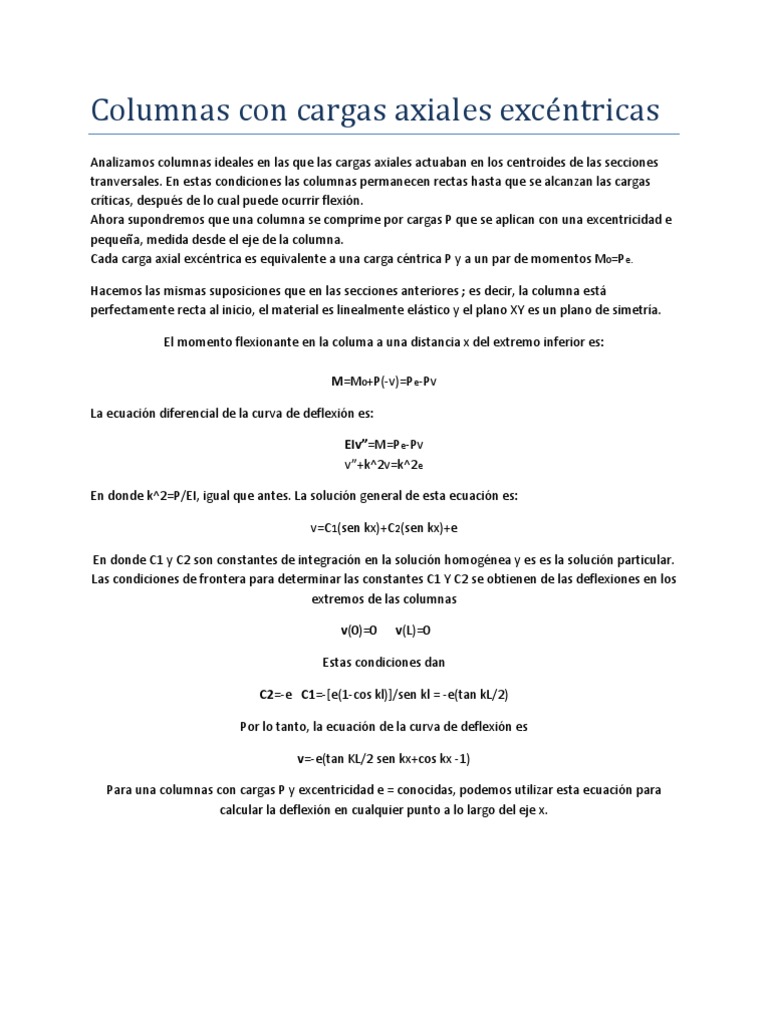 Cargas Axiales Excéntricas en Columnas | PDF | Ecuaciones | Elasticidad (Física)