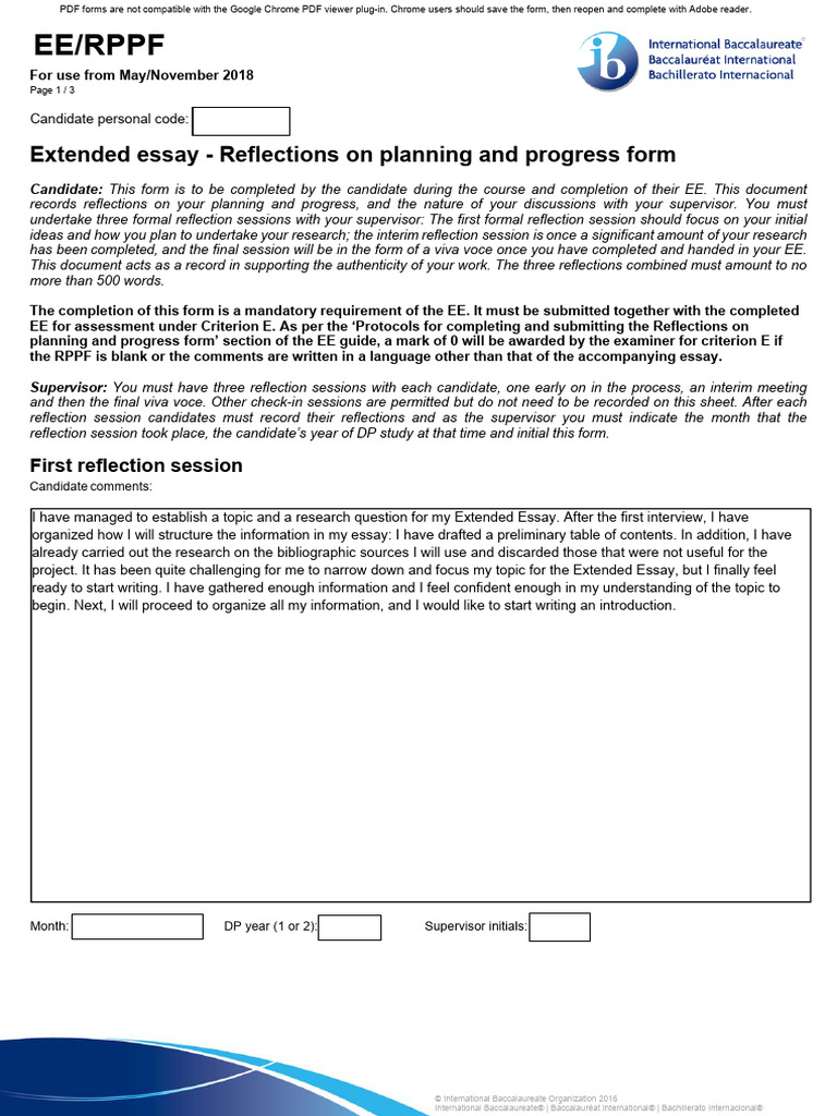 Extended Essay Reflection Form Guide | PDF | Thesis