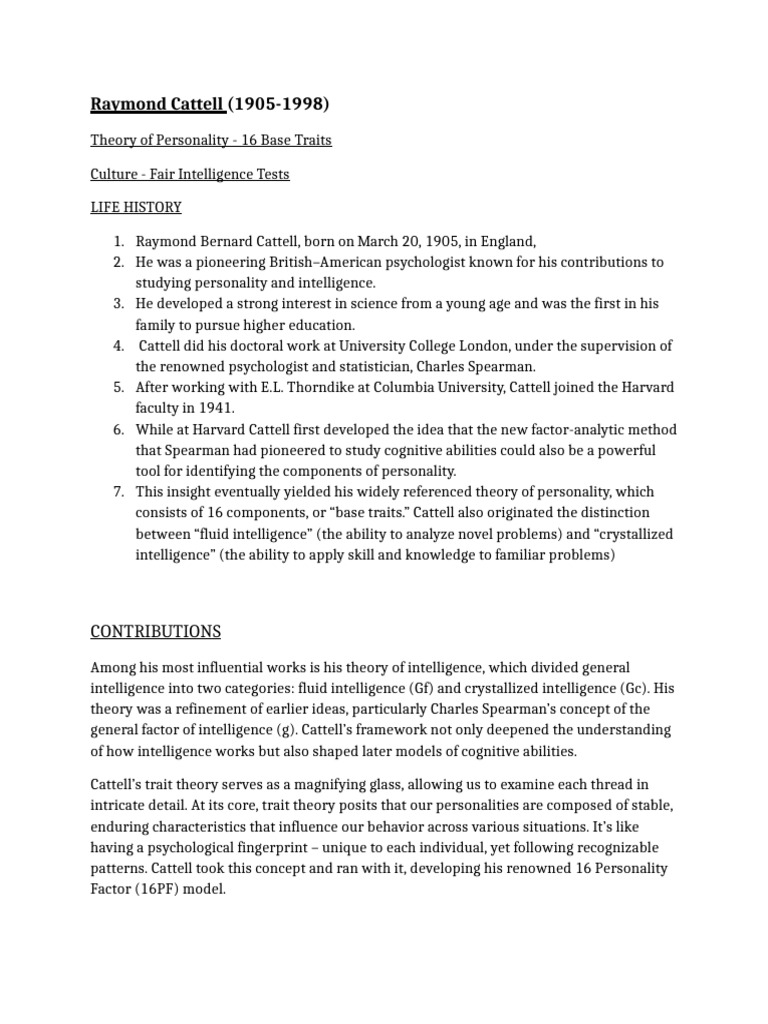 Cattell's 16 Personality Traits Explained | PDF | Intelligence ...