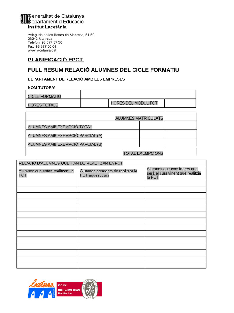 Planificacio FCT. Full Resum. | PDF