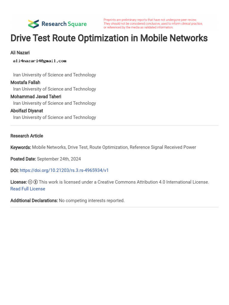 Mobile Network Drive Test Route Optimization | PDF | Cellular Network ...