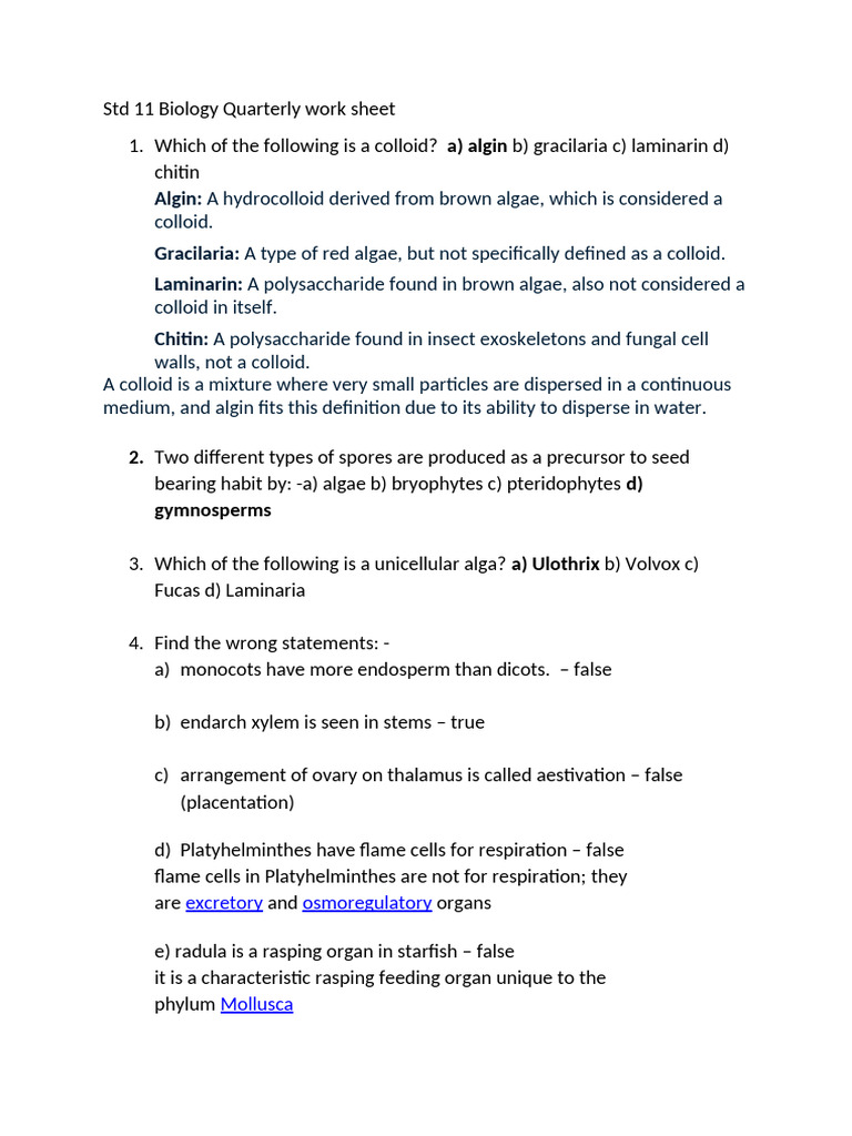 Std 11 Biology Quarterly Worksheet | PDF | Denaturation (Biochemistry ...