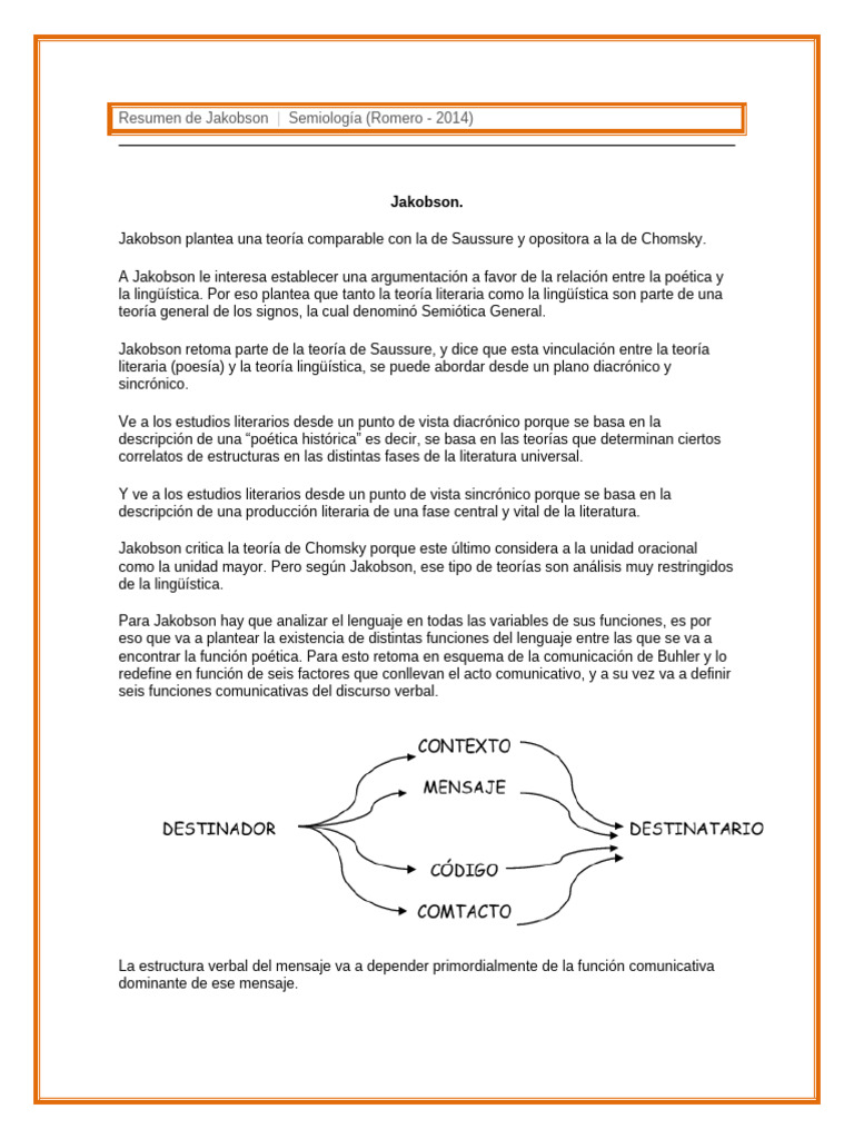 Resumen de Jakobson | PDF | Semiótica | Lingüística