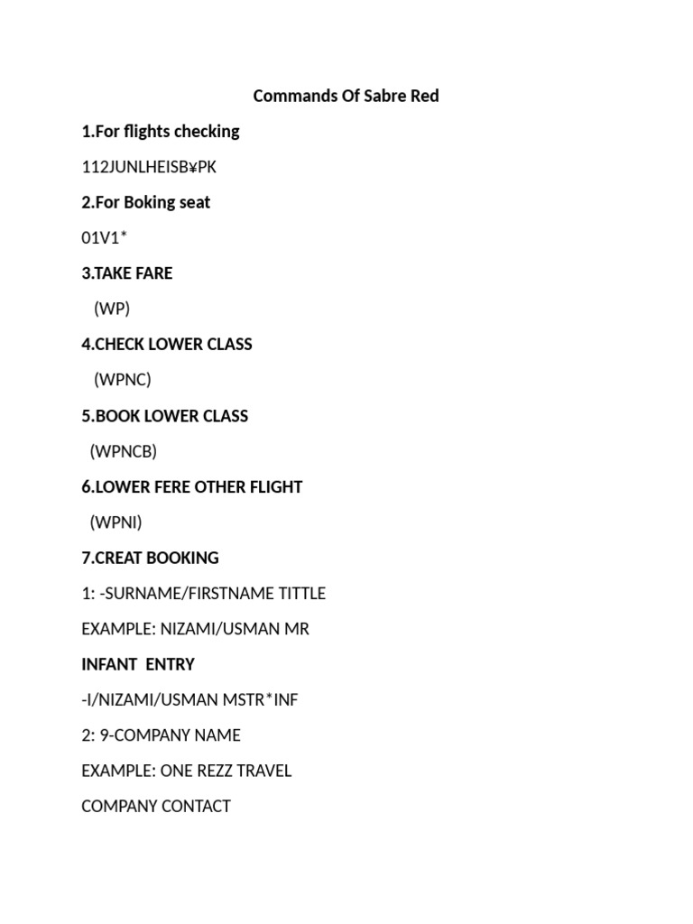 Sabre Red Commands Guide | PDF