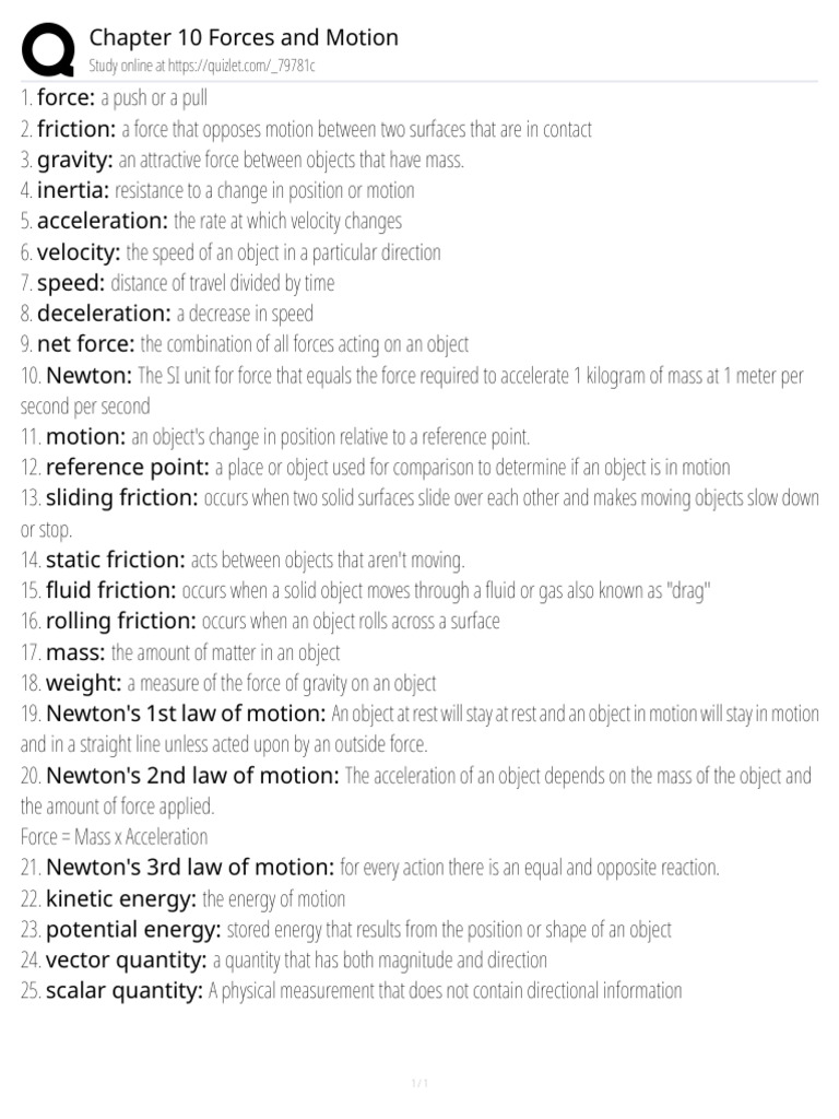 Forces and Motion Vocabulary Guide | PDF
