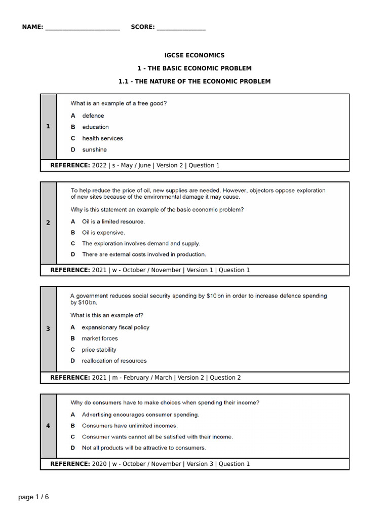 IGCSE Economics: Basic Economic Problem | PDF