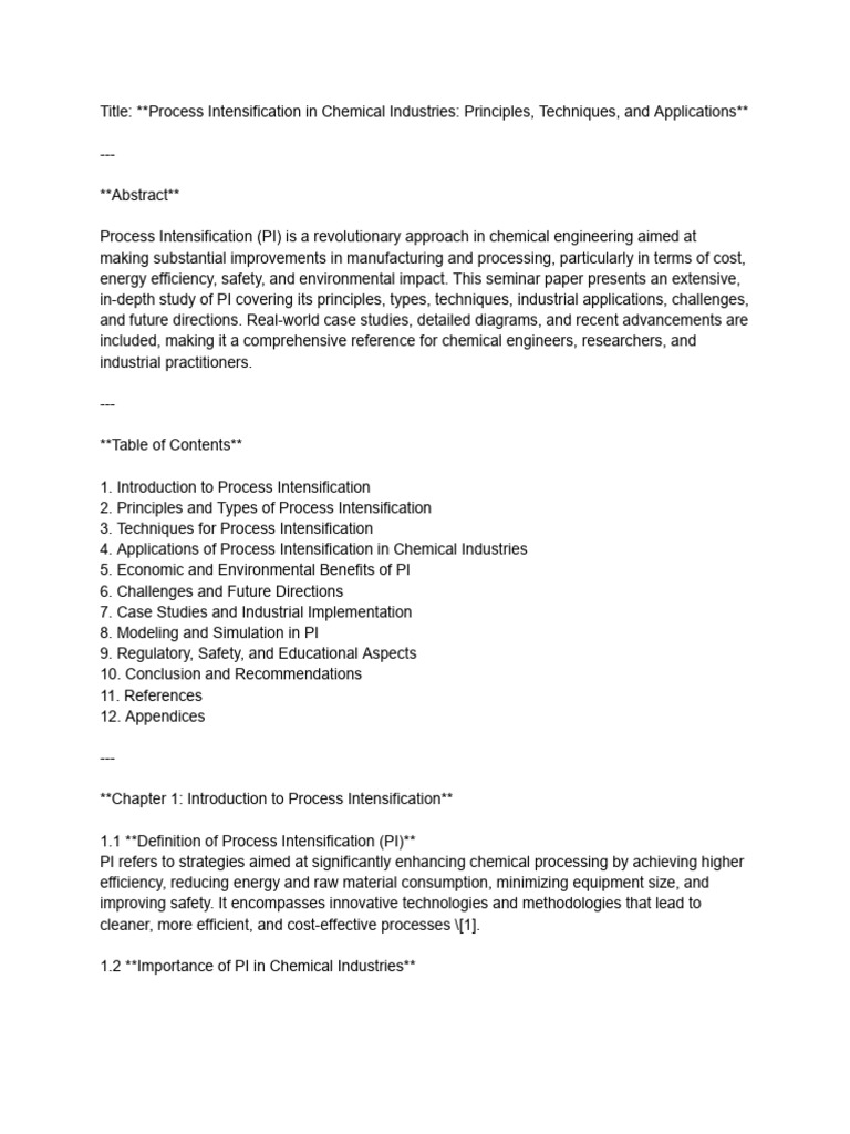 Process Intensification in Chemical Engineering | PDF | Chemical ...
