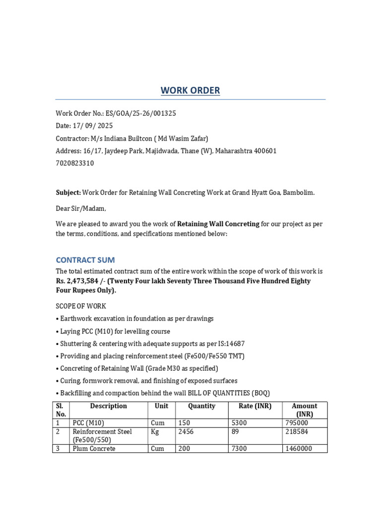 Retaining Wall Contract | PDF