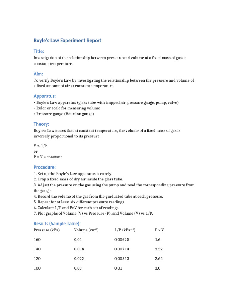 Boyle's Law Experiment Analysis | PDF