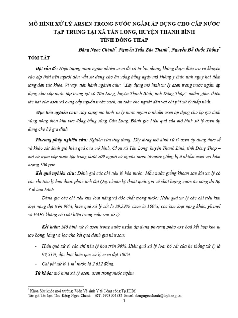 Mo Hinh Xu Ly Asen Trong Nuoc Ngam - Dong Thap | PDF