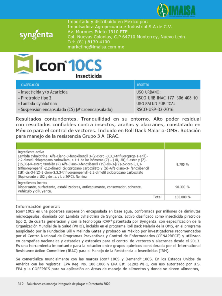 FT Icon-10CS | PDF | Pesticida | Control de plagas