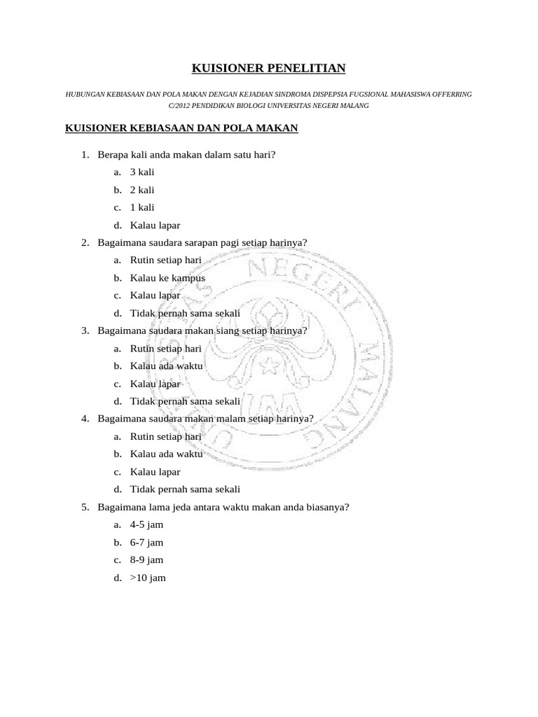 KUISIONER PENELITIAN | PDF