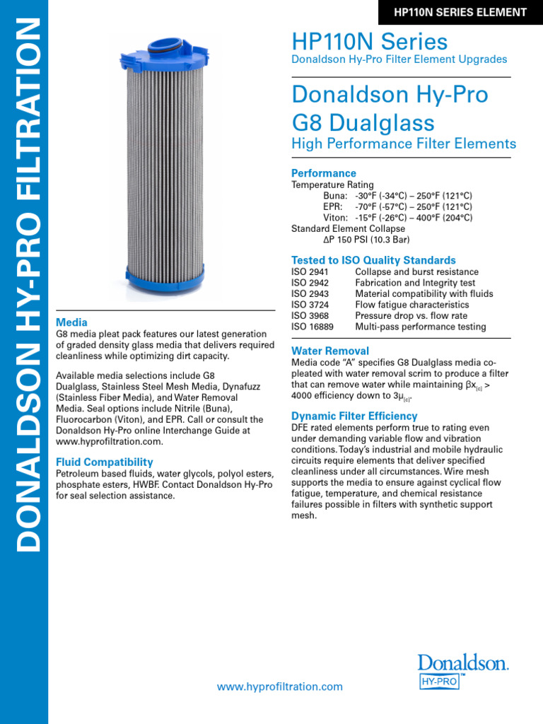 HP110N Filter Element Data Sheet | PDF | Viscosity | Continuum Mechanics