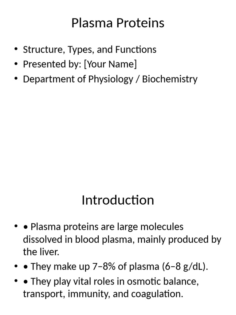 Plasma Proteins Presentation | PDF | Blood Plasma | Coagulation