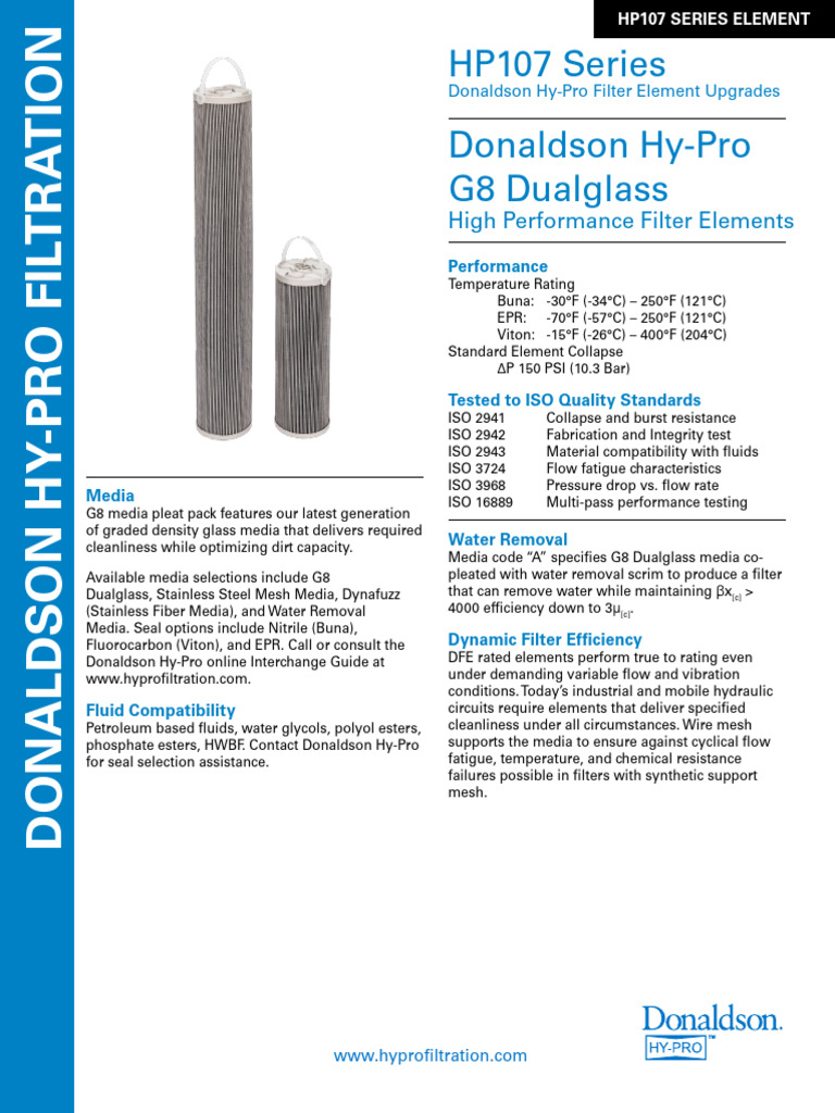 Donaldson Hy-Pro HP107 Filter Elements | PDF | Viscosity | Mechanical ...