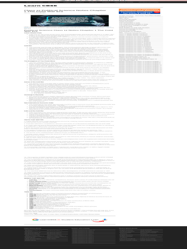 Class 12 Cold War Era Political Science Notes | PDF | Non Aligned ...