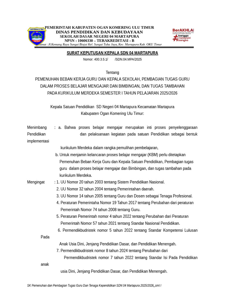 SK Pembagian Tugas 2025 Ganjil | PDF