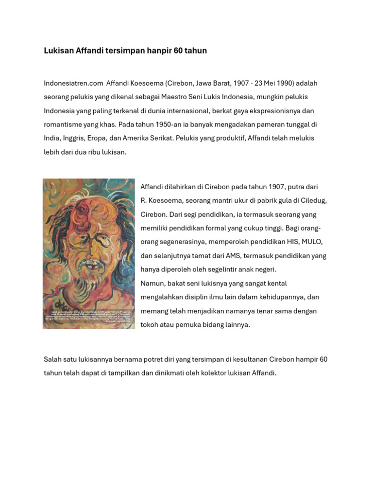 Lukisan Affandi Tersimpan Hanpir 60 Tahun | PDF
