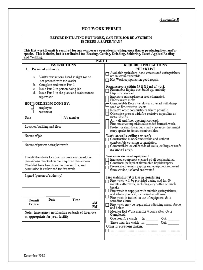 Hot Work Permit Safety Guidelines | PDF | Building Engineering ...